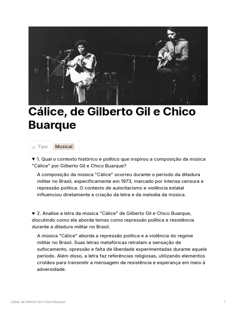 Cálice, de Gilberto Gil e Chico Buarque ...