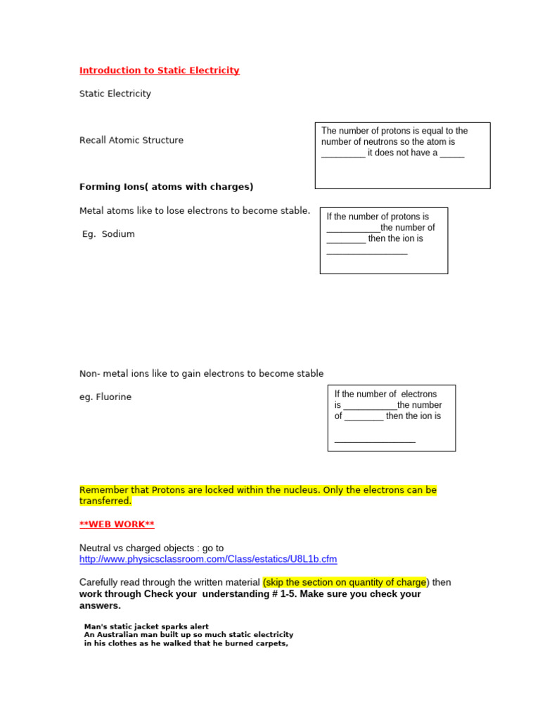 Introduction To Static Electricity | PDF | Ion | Atoms