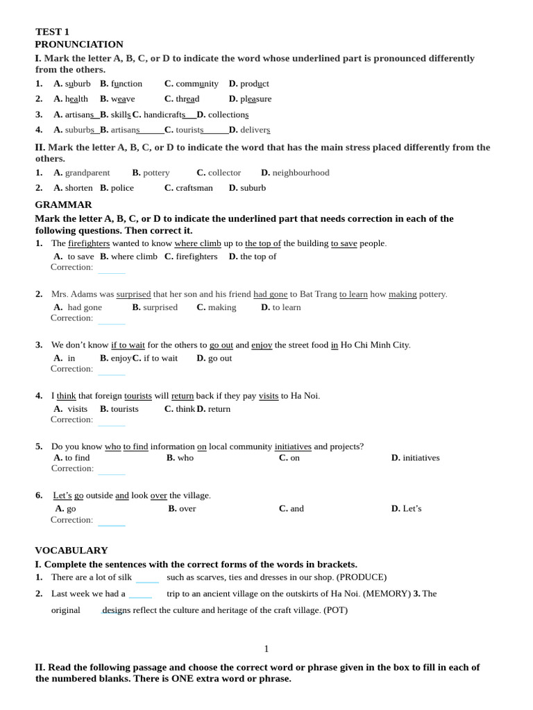 Pronunciation and Grammar Test Guide | PDF
