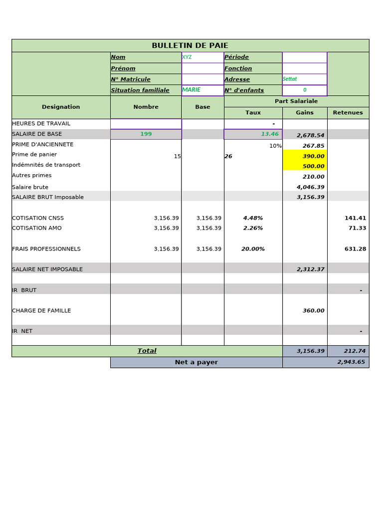 Exemple de Bulletin de Paie Maroc | PDF | Bulletin de salaire (droit ...