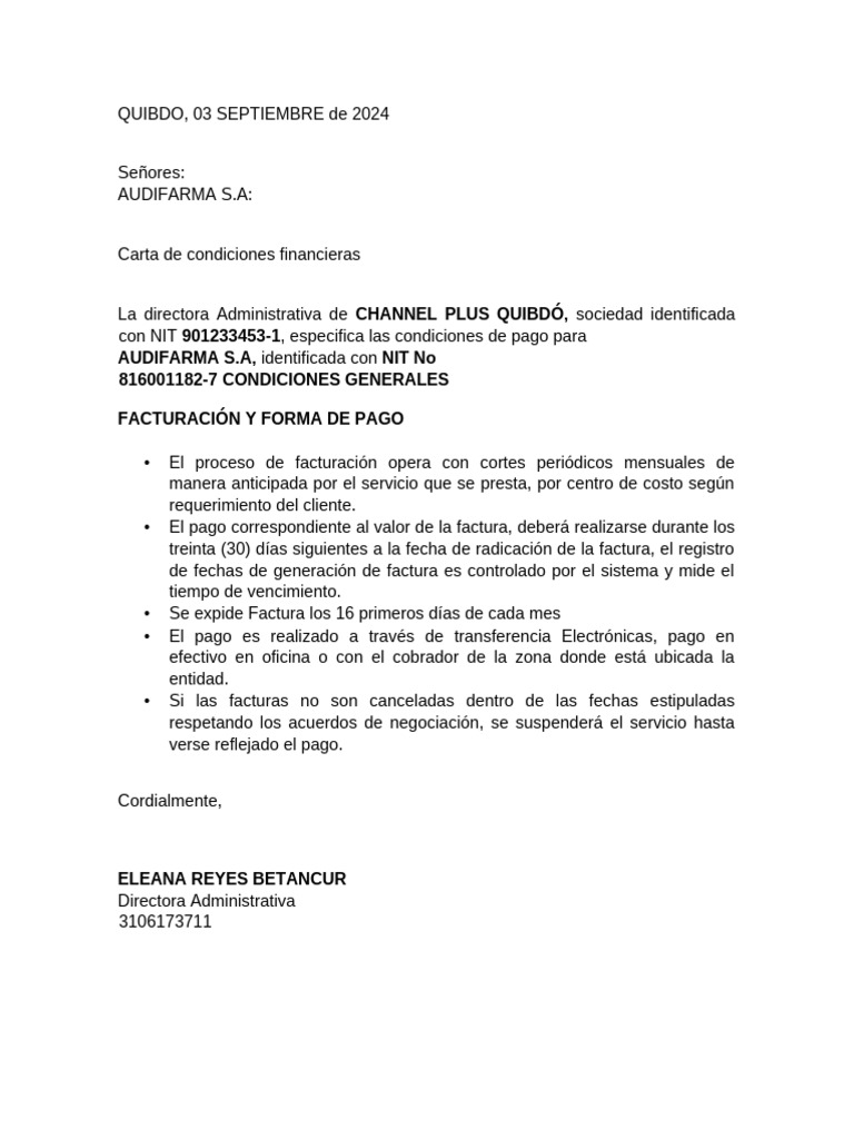 carta de condiciones de pago | PDF