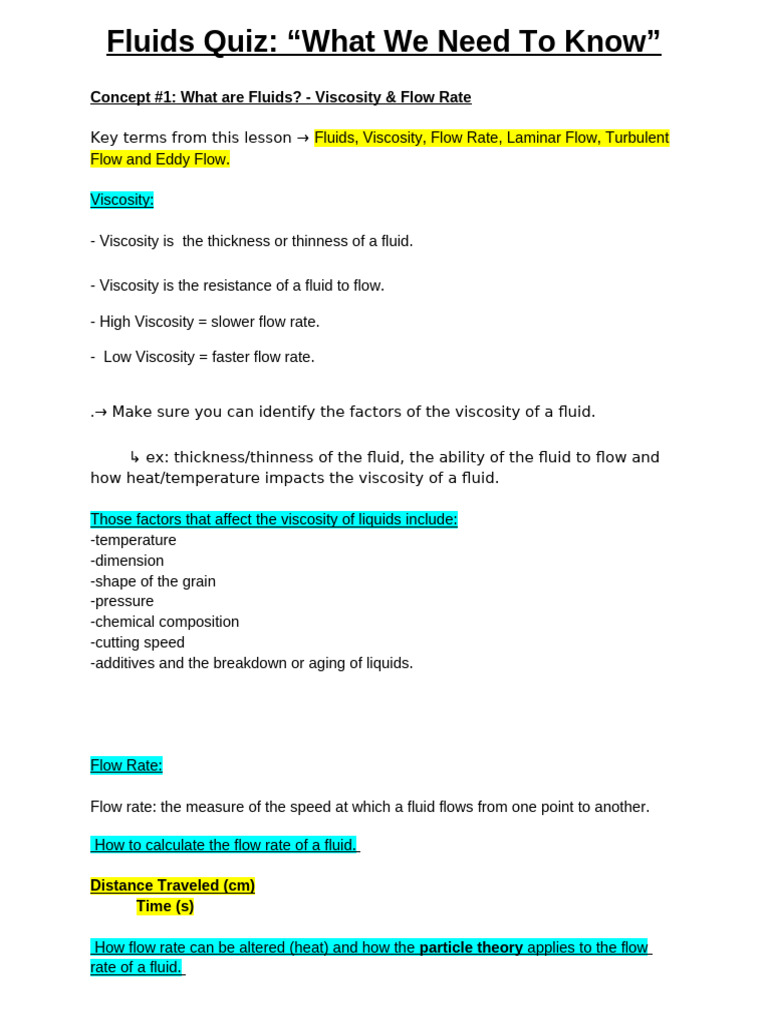 Fluids Quiz - "What We Need To Know" (NEW) | PDF | Fluid Dynamics | Buoyancy
