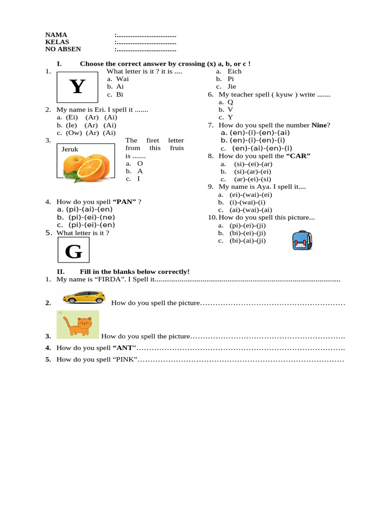 Soal Bahasa Inggris Materi Alphabet Kelas 1 | PDF