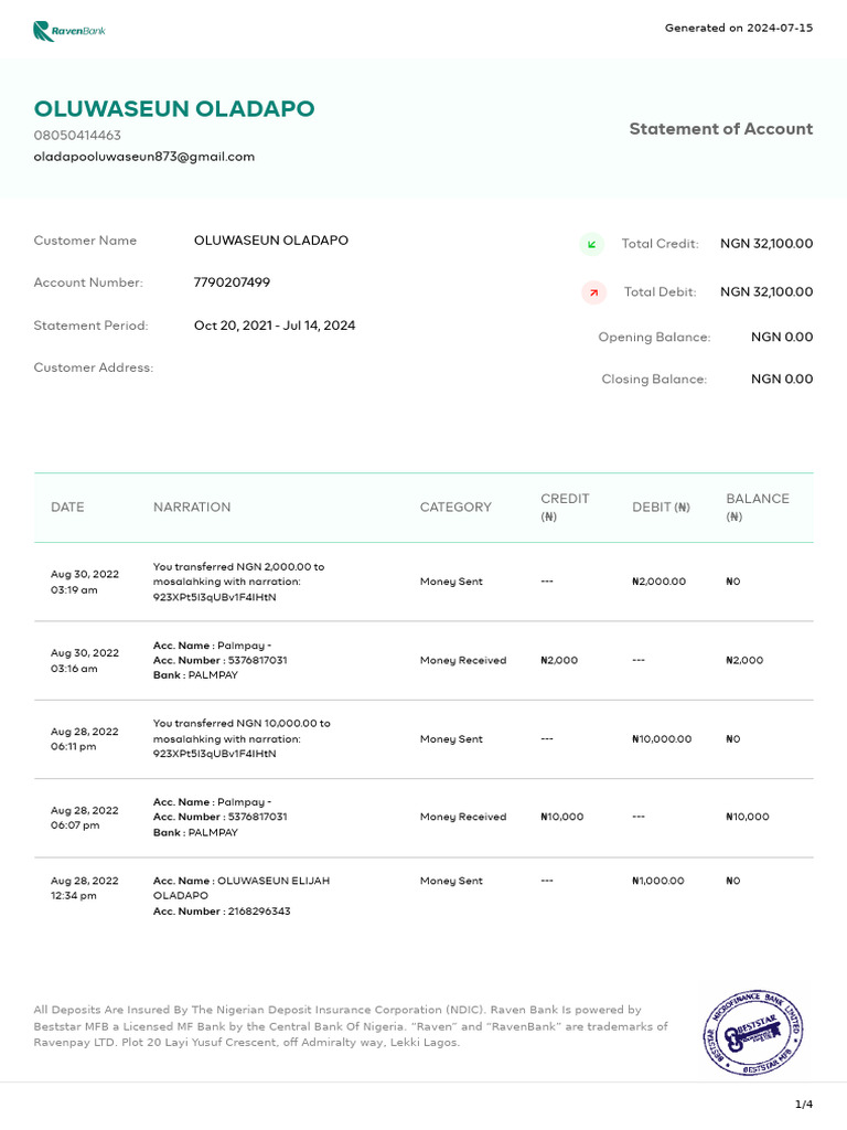 Account Statement for Oluwaseun Oladapo | PDF | Banks | Foreign ...