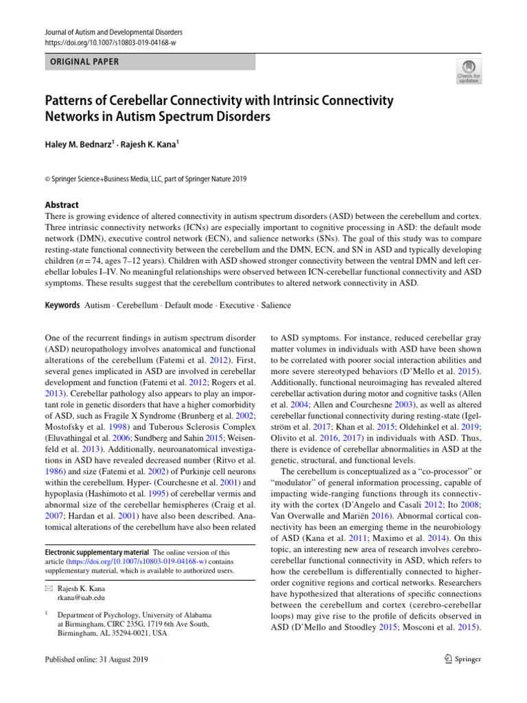 Patterns of Cerebellar Connectivity with Intrinsic Connectivity Networks in Autism Spectrum ...