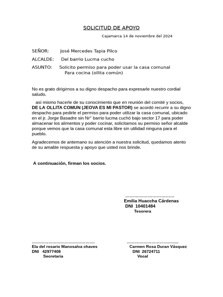 Solicitud de Apoyo | PDF