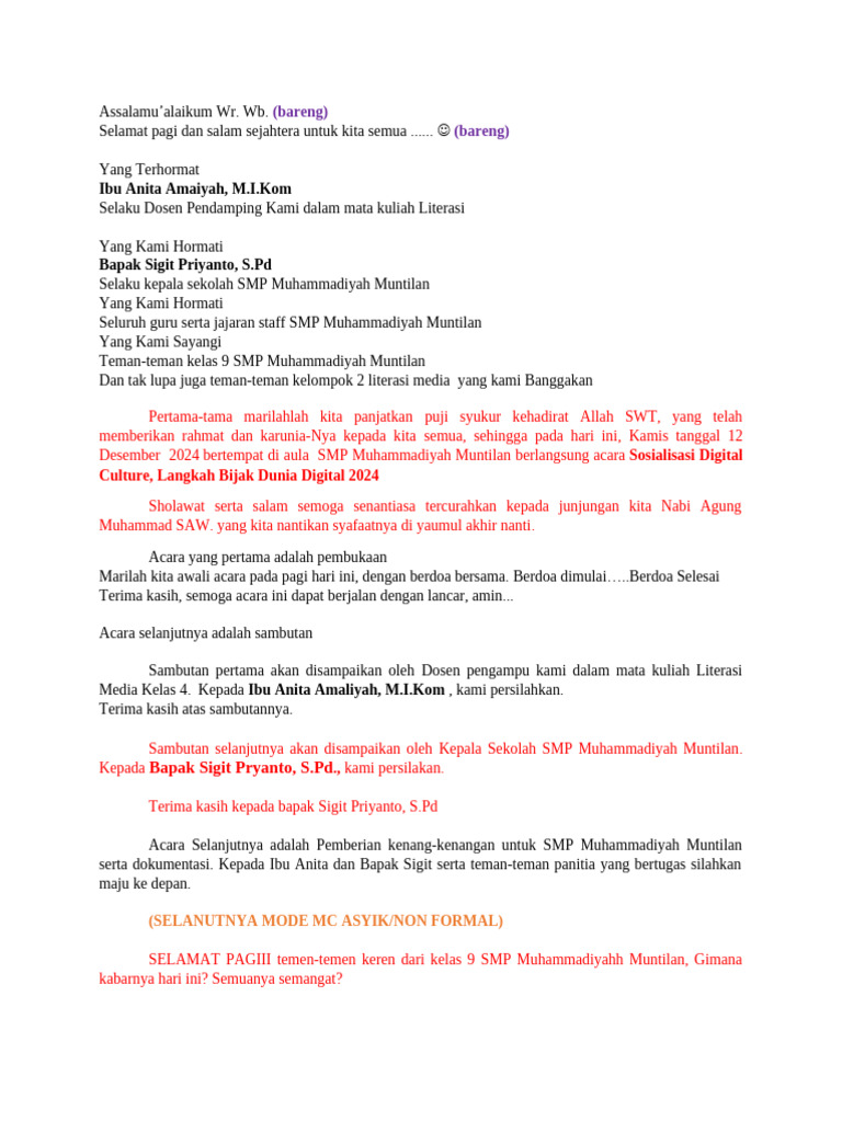 Teks MC Semi Formal Sosialisasi | PDF