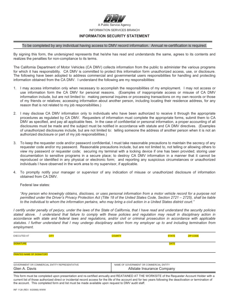 CA DMV Information Security Compliance | PDF | Department Of Motor ...