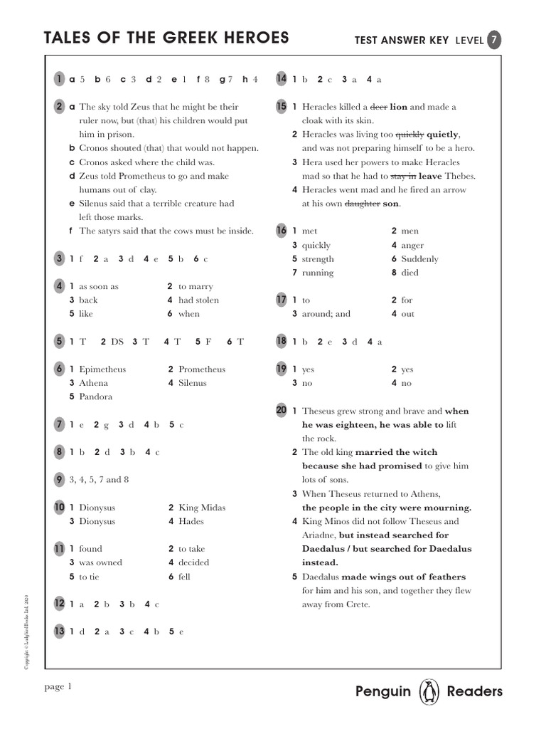 PR Tales Greek Heroes TestAnswerKey LR | PDF | Zeus | Theseus