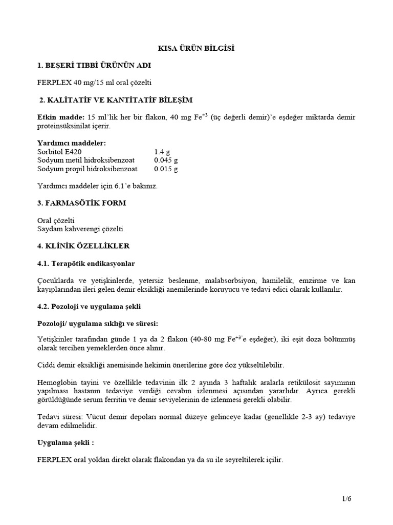 Ferplex 40 MG 15 ML Oral Çözelti | PDF