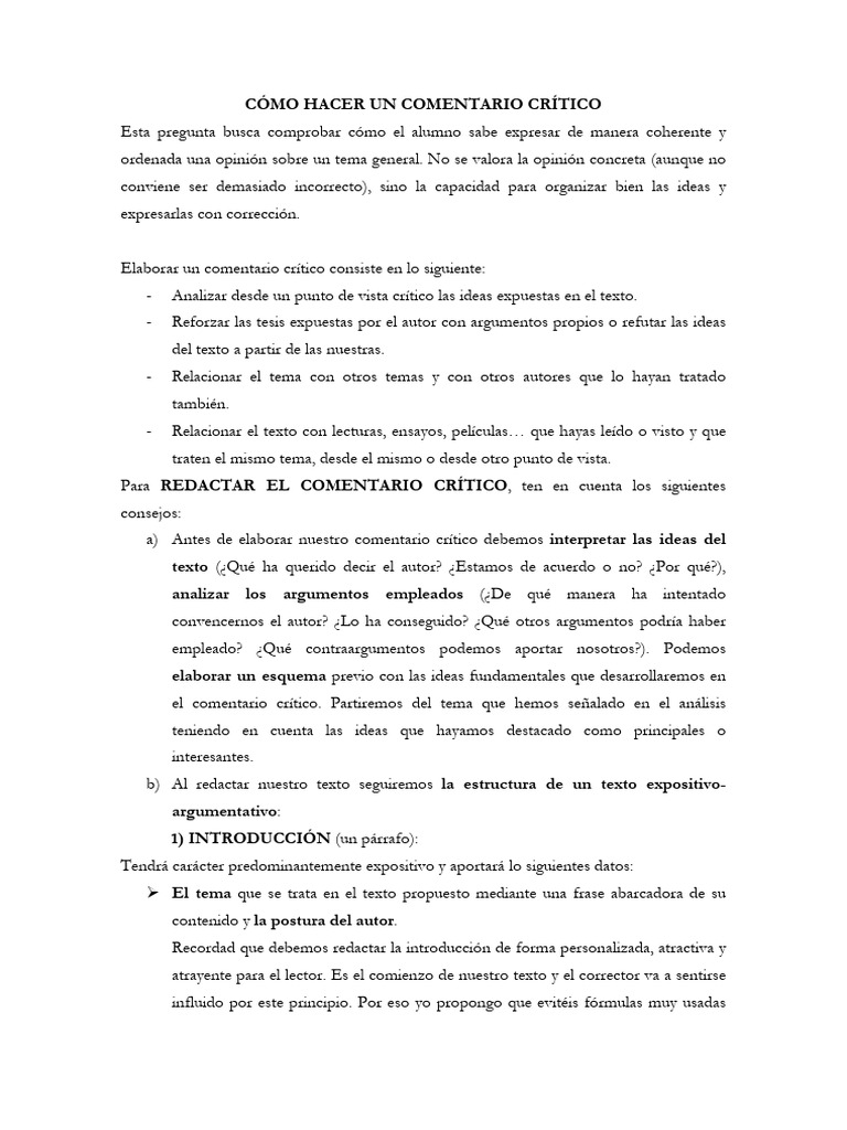 Comentario Crítico Apuntes | PDF | Ensayos