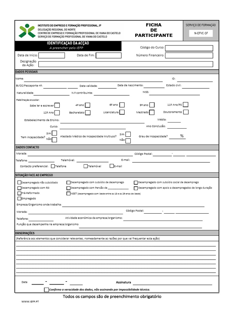 FICHA PARTICIPANTE E REQUERIMENTO - Editável | PDF