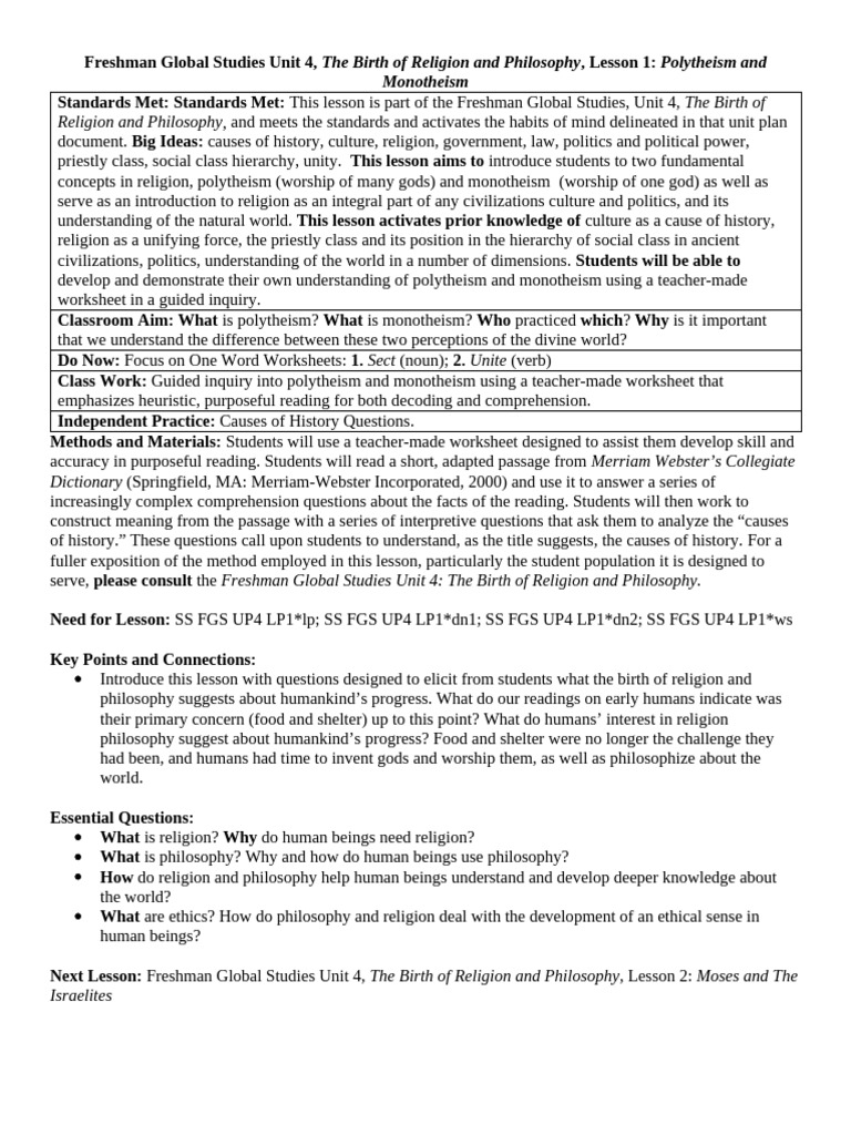 lesson-plan-on-polytheism-and-monotheism | PDF | Polytheism | Monotheism