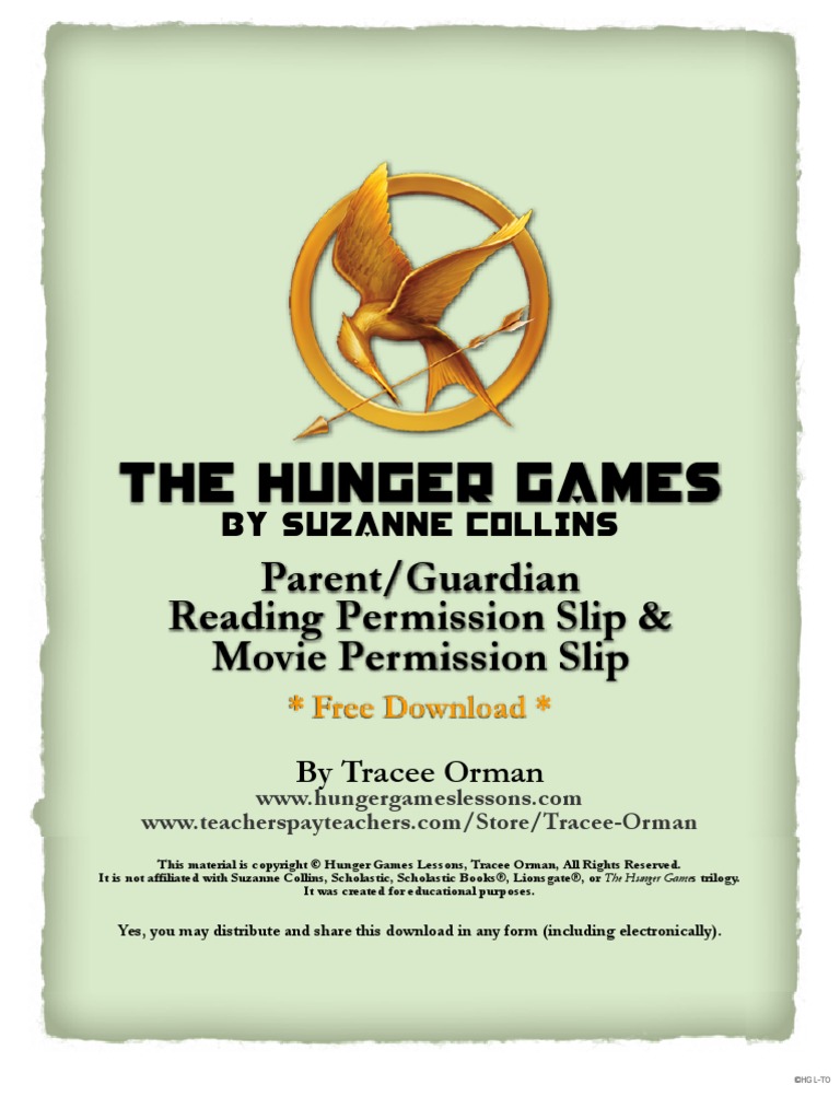 The Hunger Games Reading & Movie Permission Slip | PDF | The Hunger ...