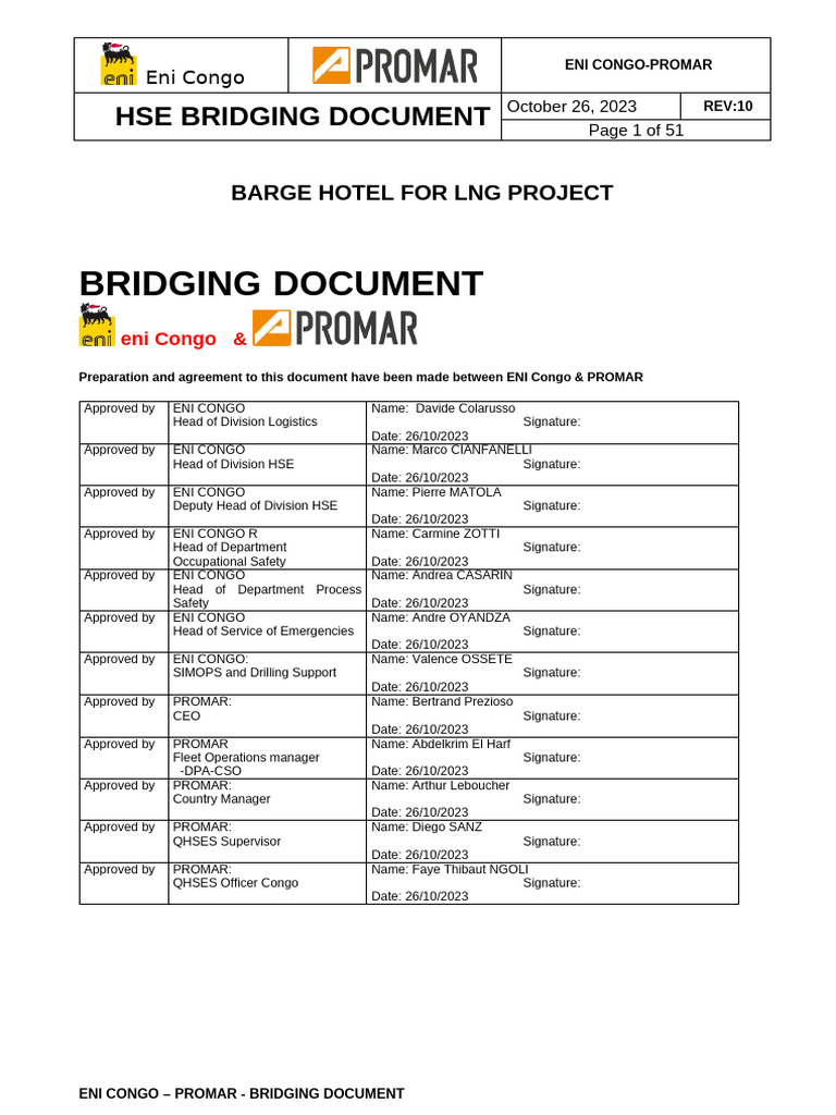 2023-10-26 ENI CONGO - PROMAR Bridging | PDF | Workplace | Working Conditions