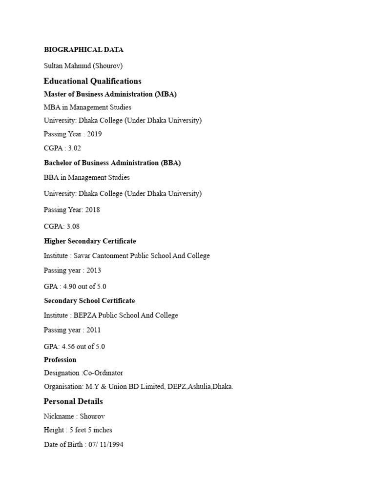 Sultan Mahmud's Biodata PDF - 065058 | PDF