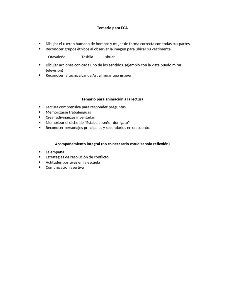 Temario ECA: Arte, Lectura y Empatía | PDF