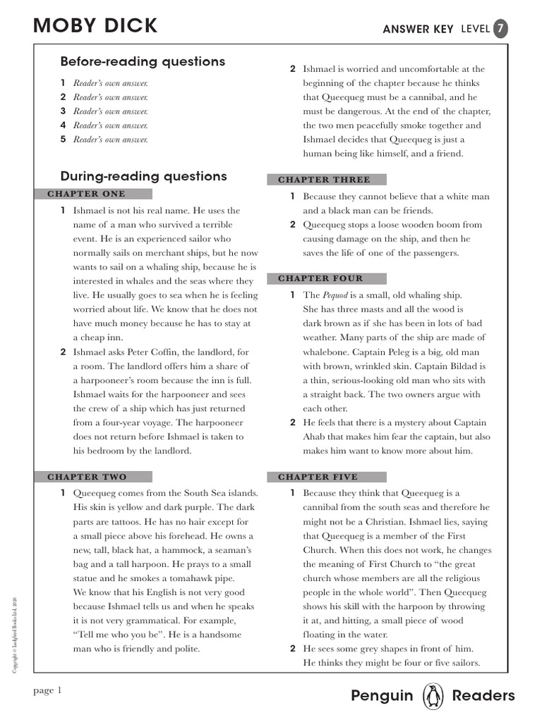 PR L7 Moby Dick AnswerKey FINAL | PDF | Moby Dick | Captain Ahab