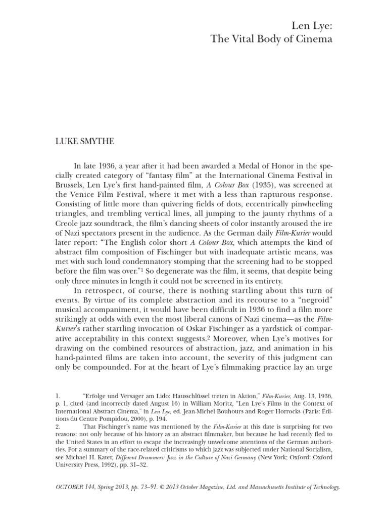 Len Lye's Cinematic Body Empathy | PDF | Theodor W. Adorno