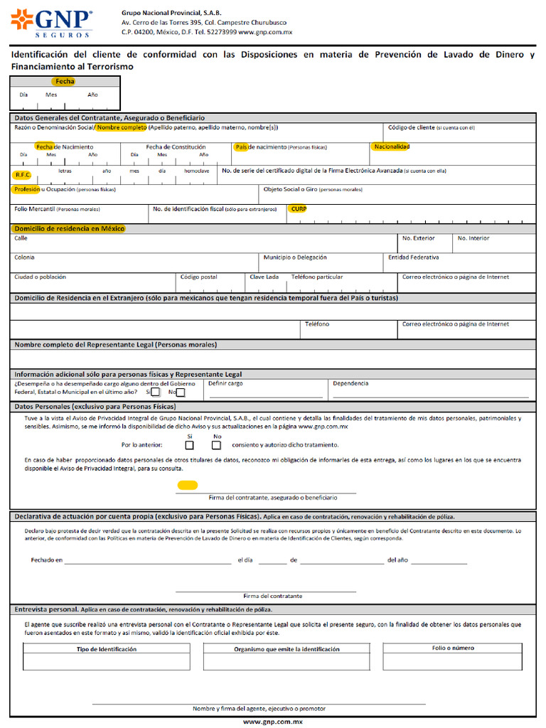 Formato Único de Identificación de Cliente | PDF