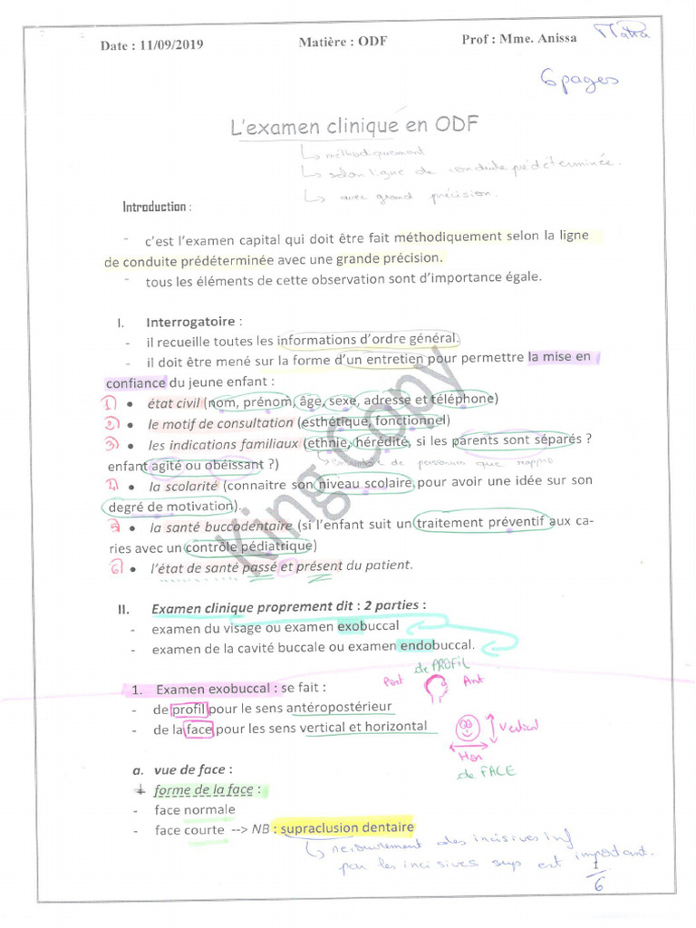 Examen Clinique en ODF | PDF