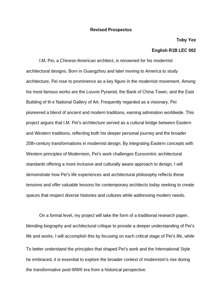 Revised Prospectus - Toby Yee | PDF | Modernism | Liberal Arts Education