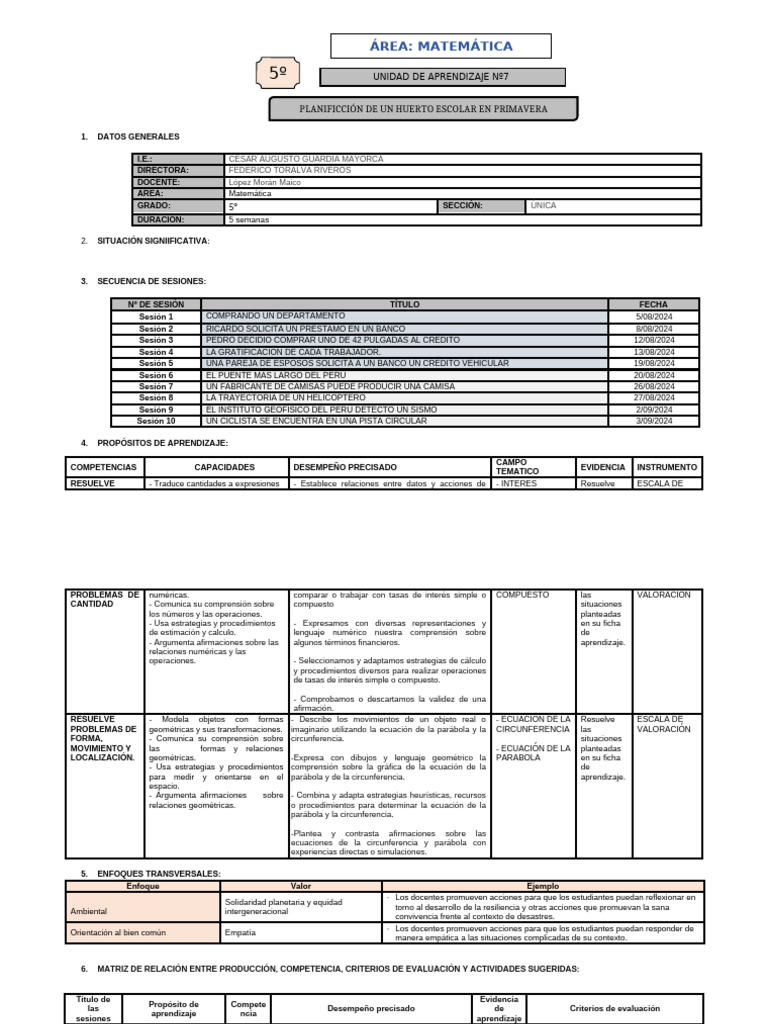 5to Unidad de Aprendizaje N°7 | PDF | Ecuaciones | Aprendizaje