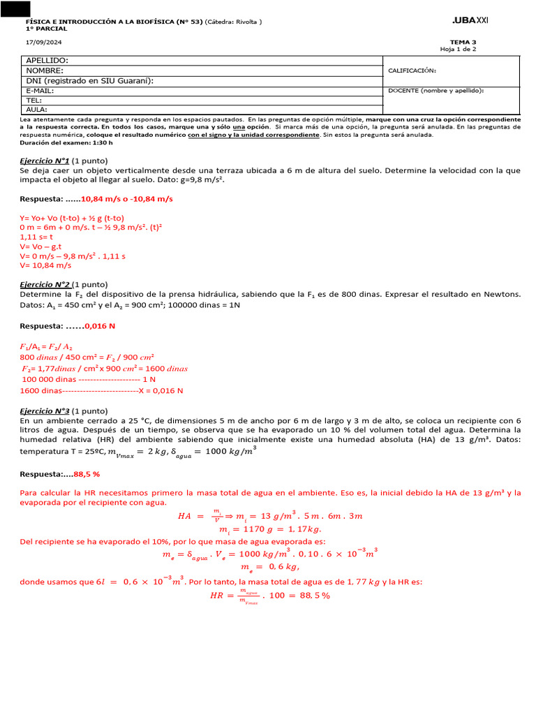 1P 2C 2024 T3 Clave | PDF | Conduccion termica | Calor