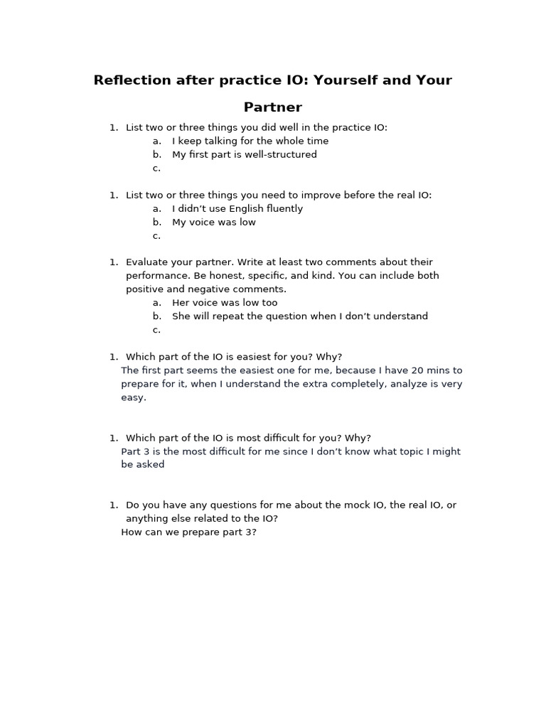 Reflection After Io Practice | PDF