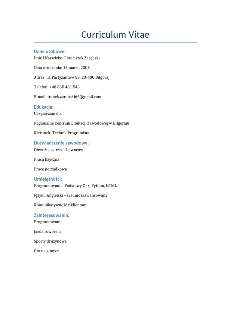 CV Jan Kowalski | PDF