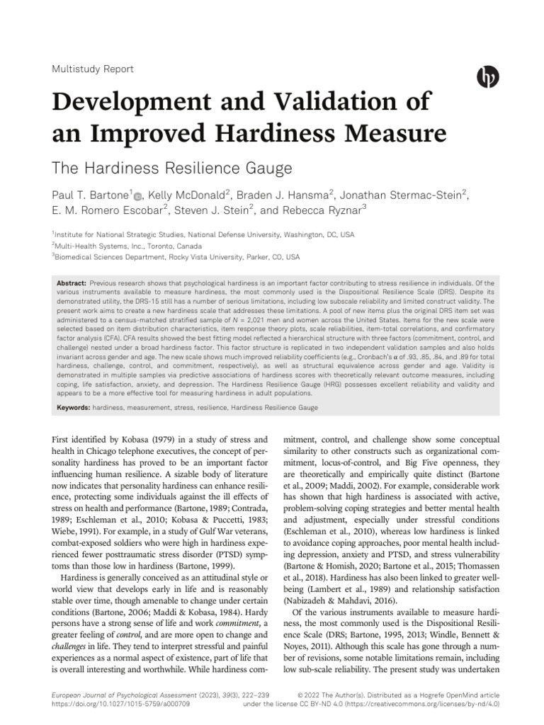 Development of the Hardiness Resilience Gauge | PDF | Psychological ...