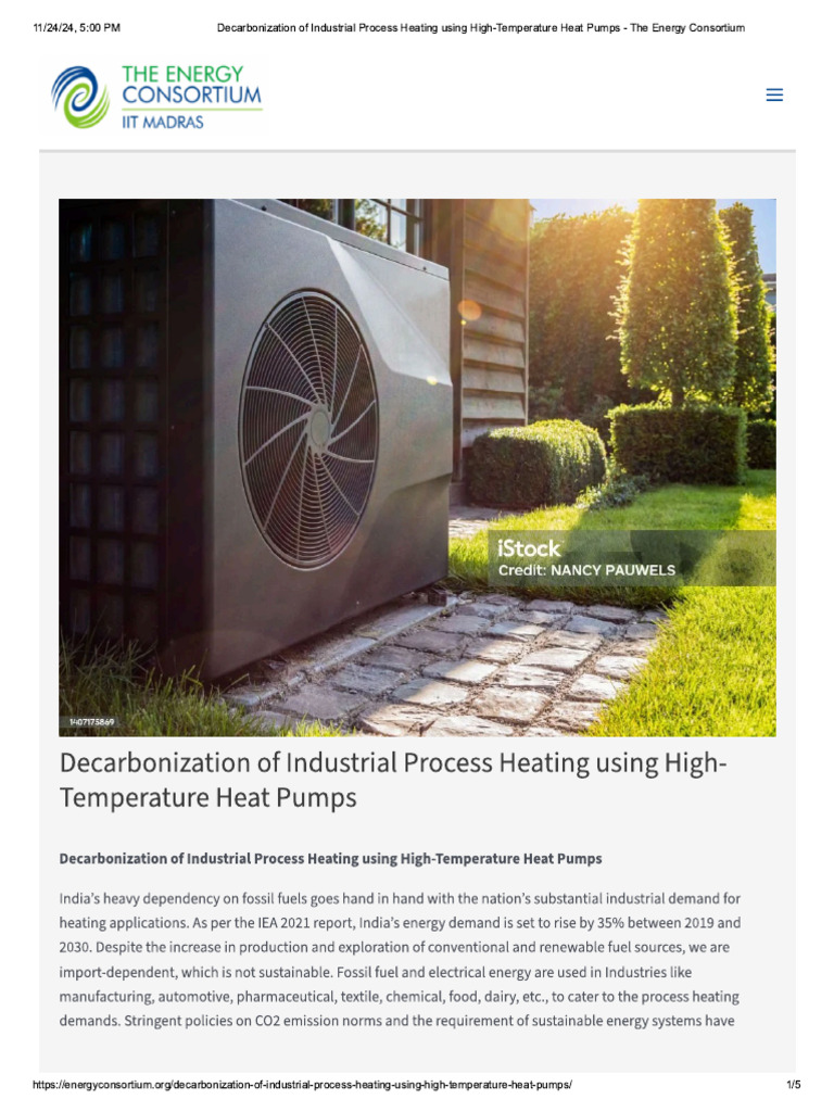 Decarbonization of Industrial Process Heating using High temperature heat pumps. | PDF
