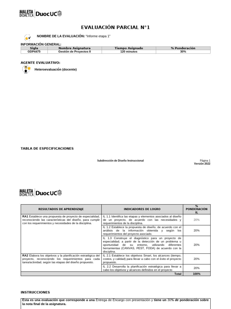 Evaluacion Parcial 1 | PDF | Evaluación | Gestión de proyectos