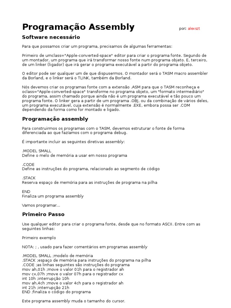 Programa O Assembly Pdf Linguagem Assembly Programas