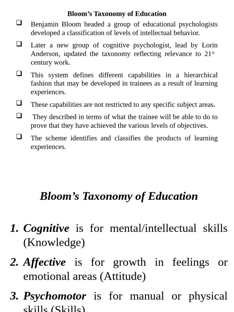 Blooms Taxonomy of Education | PDF | Learning | Cognition
