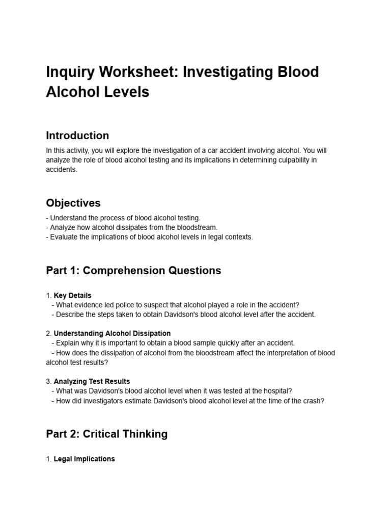 Copy of Inquiry Worksheet_ Investigating Blood Alcohol Levels | PDF