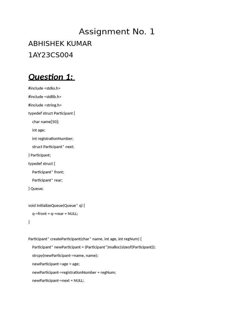 DSA Assignment (Abhishek 1AY23CS004) | PDF | Queue (Abstract Data Type) | Computing