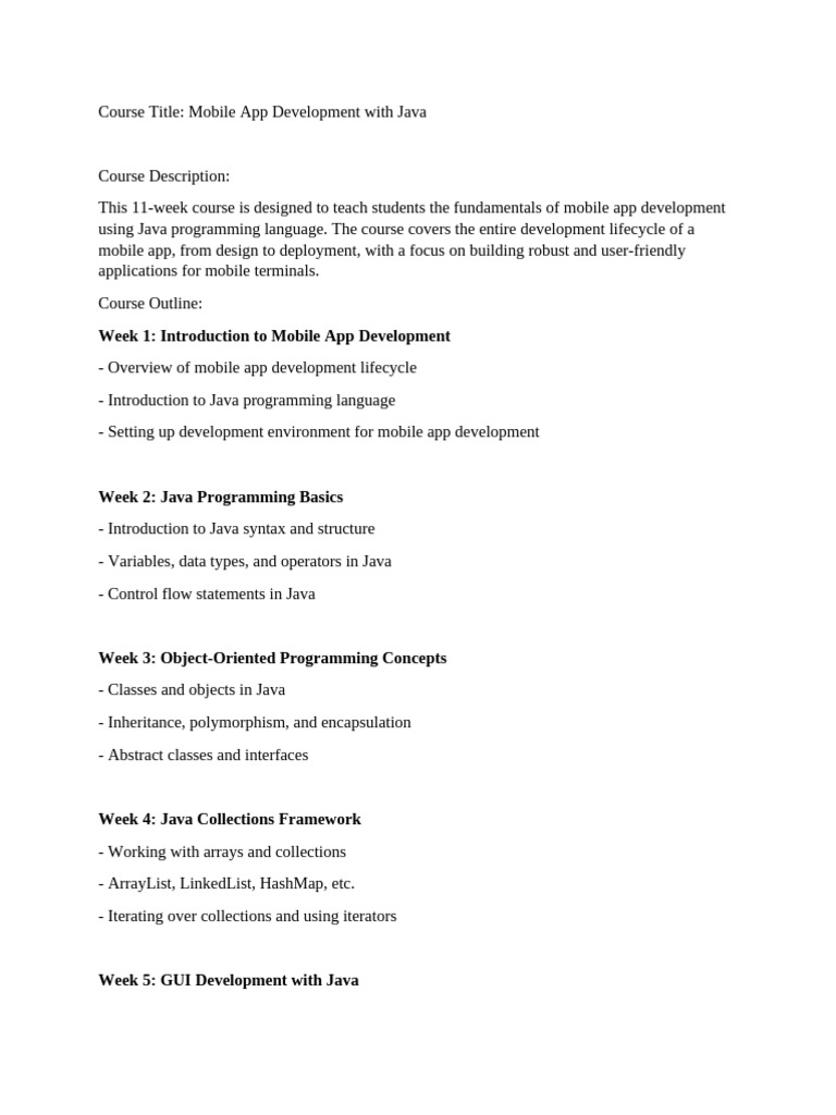 Programming Mobile Terminals (Course Outline) | PDF | Mobile App | Java ...