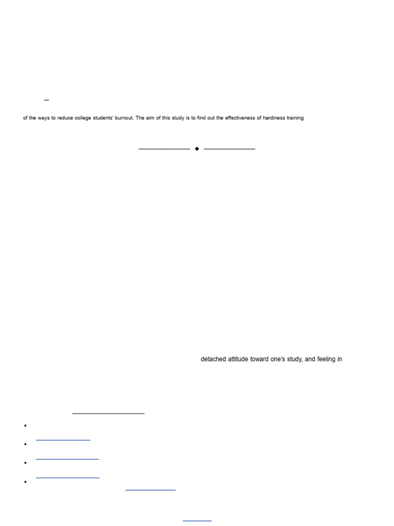 Hardiness Training Model to Reduce Burnoutin College Student | PDF ...