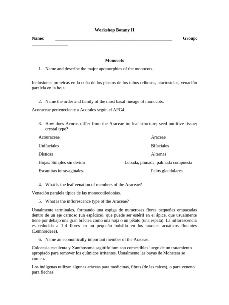 Workshop Monocots & Commelinids | PDF | Plantas