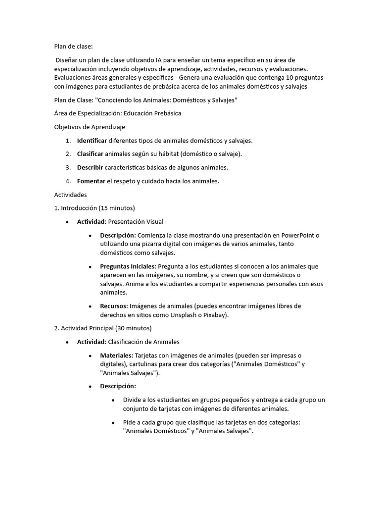 Plan de Clase CCNN y Eess | PDF | Dibujo | Gatos