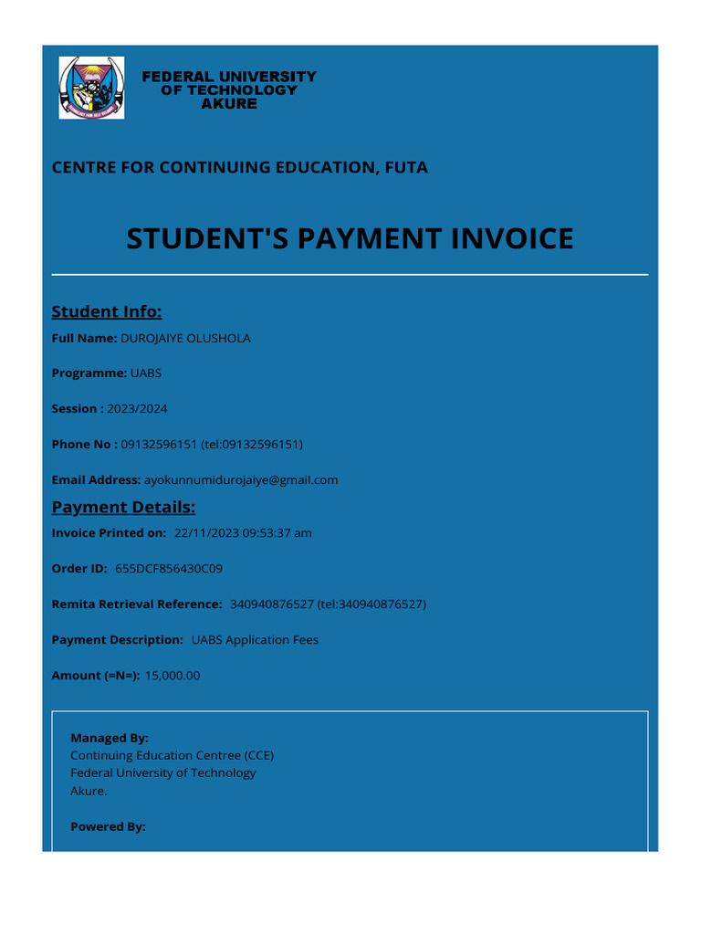 CCE Admissions Application Form Federal University of Technology Portal ...