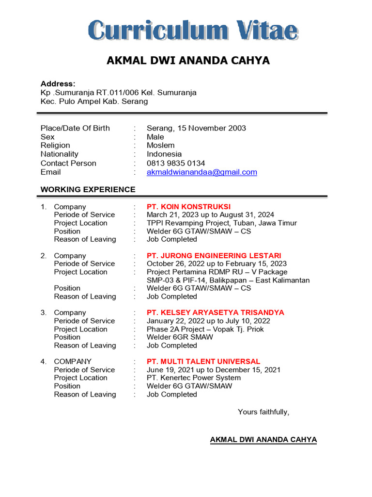CV Akmal Dwi Ananda Cahya 2 | PDF