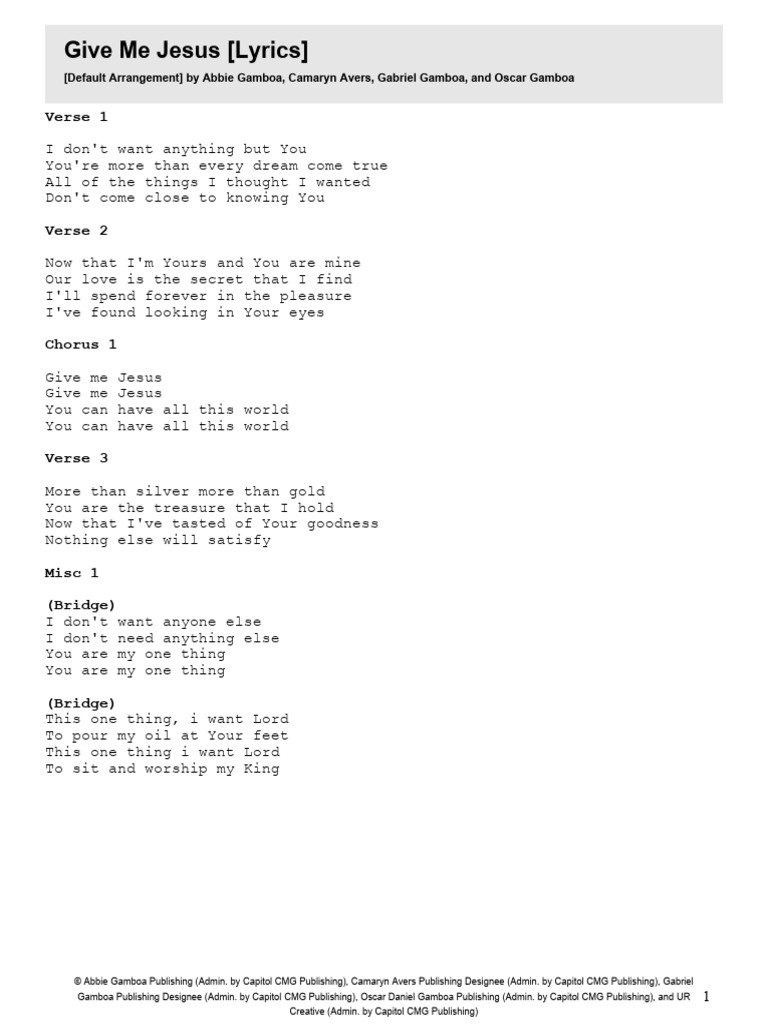 Give Me Jesus - Lyrics | PDF