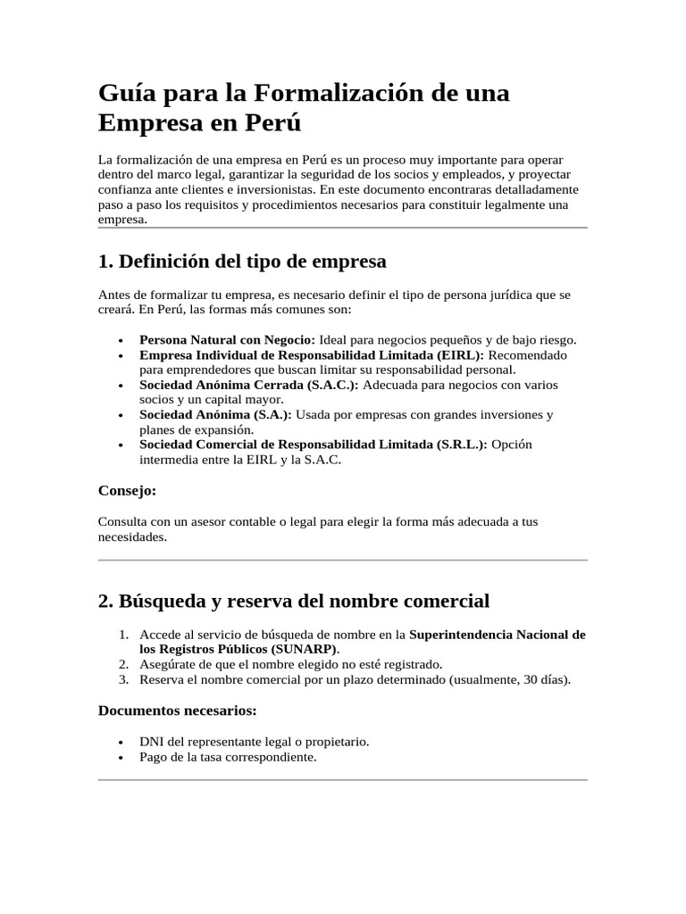Guía para La Formalización de Una Empresa en Perú | PDF | Business ...