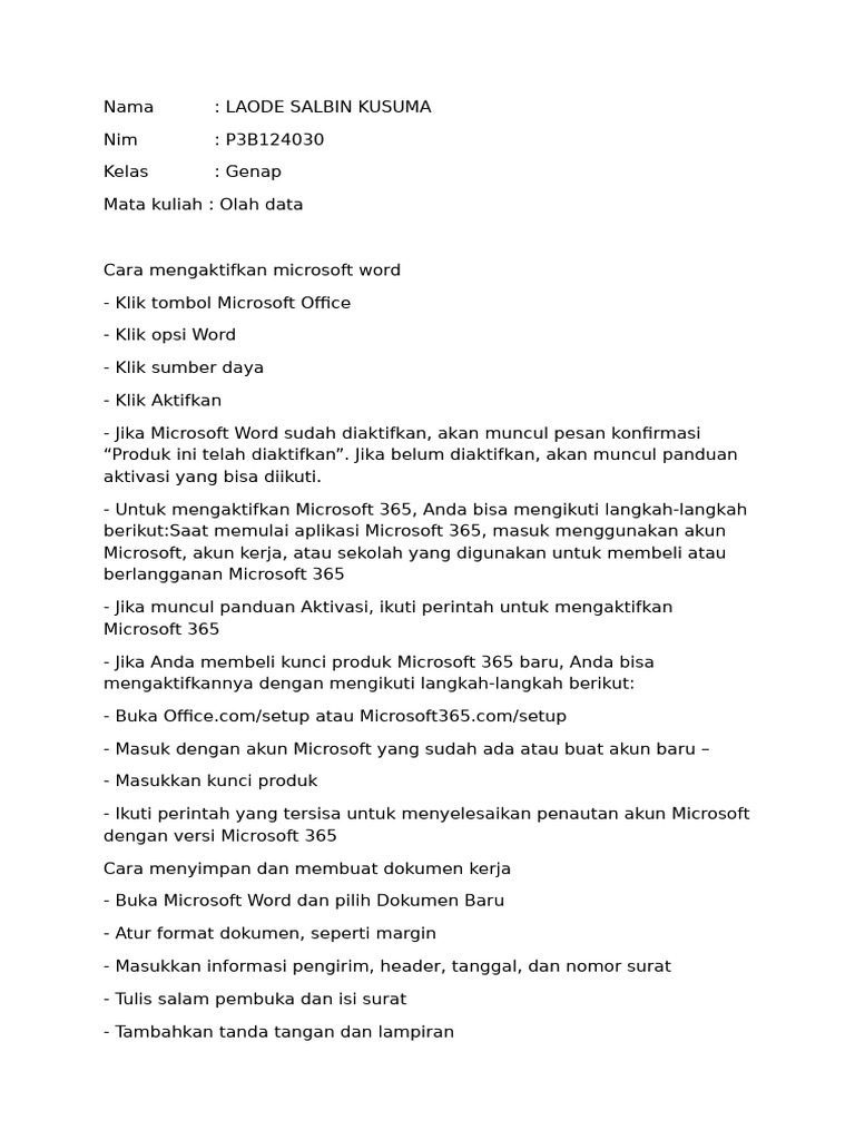 Laode Salbin Kusuma P3B124030 (Olah Data) | PDF