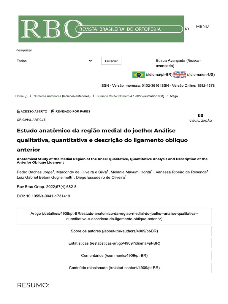 Lig Obliquo Anterior - Estudo Anatômico Da Região Medial Do Joelho ...