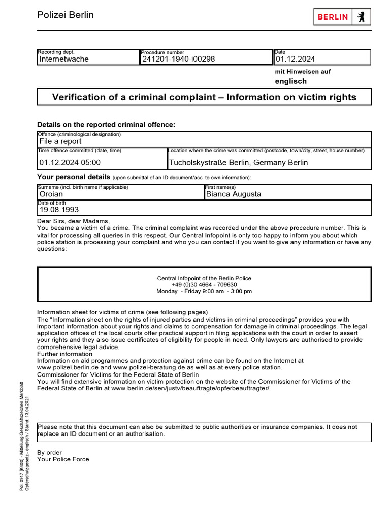 Victim Rights Information Sheet | PDF | Crimes | Crime & Violence