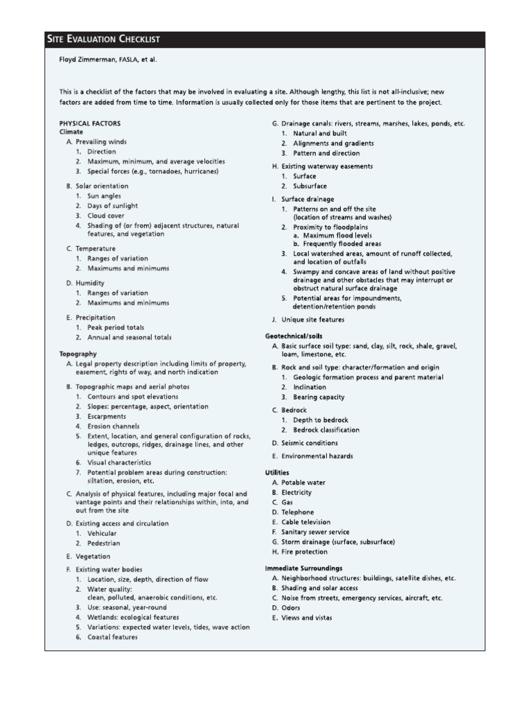 Site Analysis Checklist | PDF
