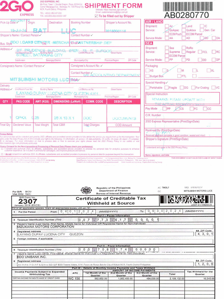 BIR Form 2307 Submission Guide | PDF | Payments | Business